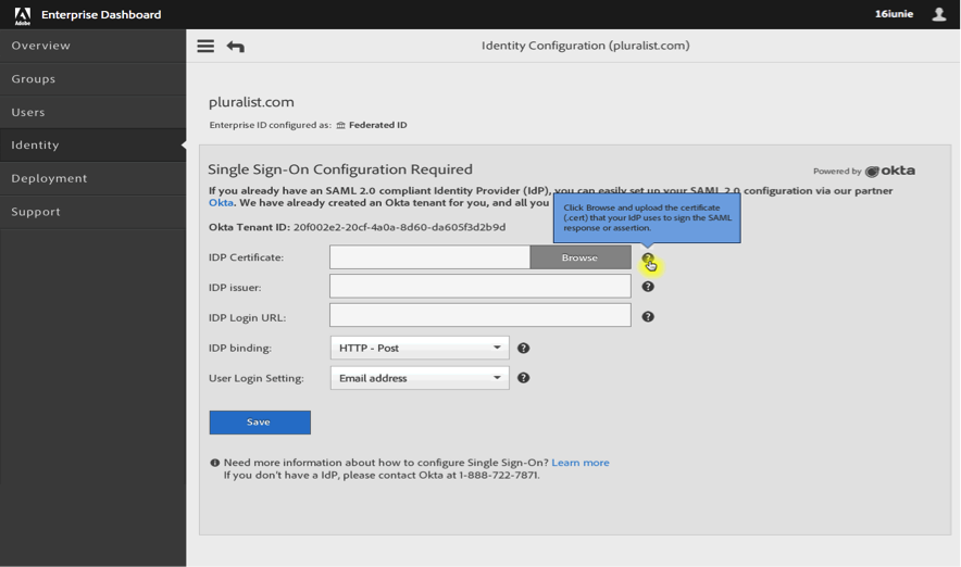 配置 Okta 以与 Adobe SSO 搭配使用