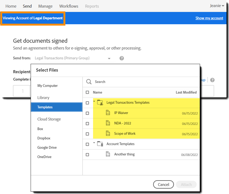 Create Service Accounts to send agreements under a functional entity