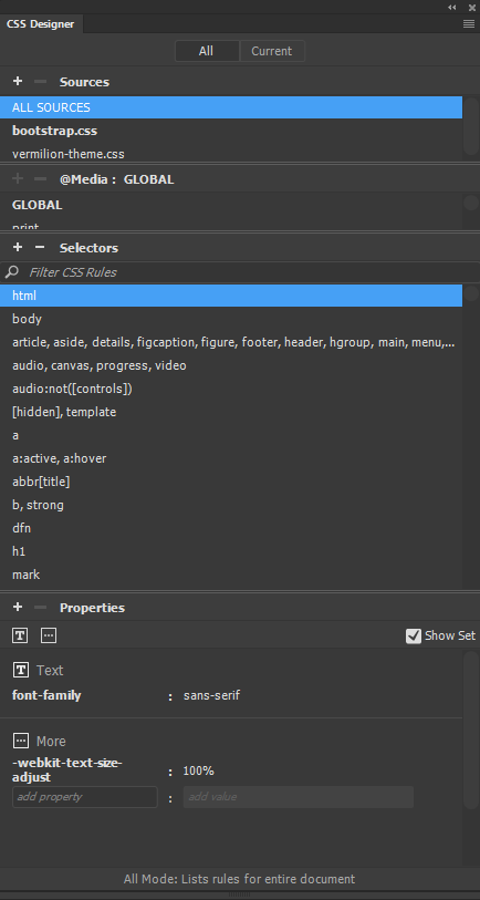 كيفية استخدم لوحة CSS Designer في Dreamweaver