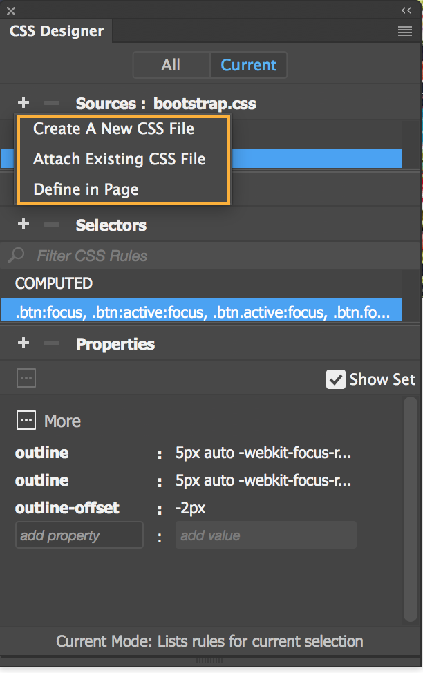 كيفية استخدم لوحة CSS Designer في Dreamweaver