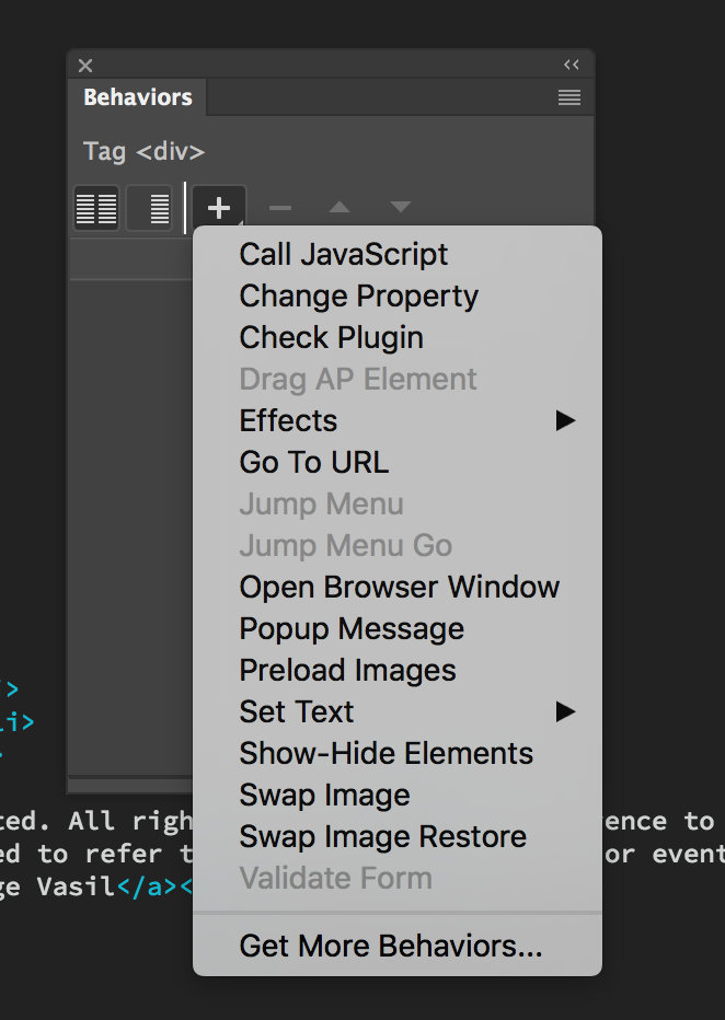 استخدام تأثيرات jQuery في Dreamweaver