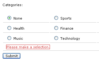 إضافة عناصر واجهة مستخدم Spry Validation Radio Group في Dreamweaver