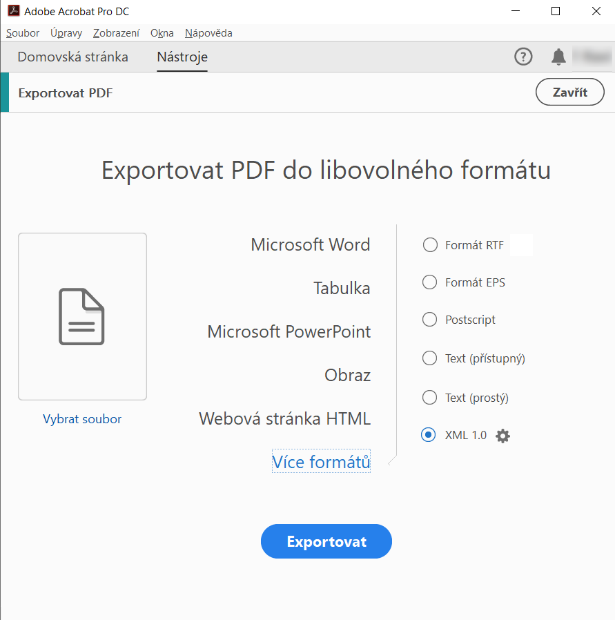 Možnosti formátu souborů pro export PDF, Adobe Acrobat