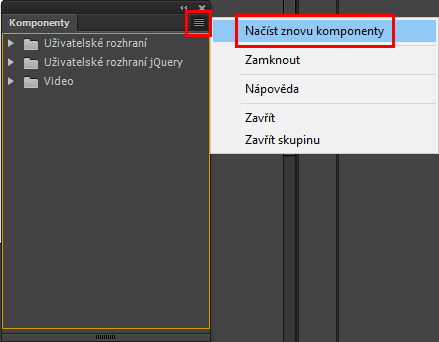 Komponenty v aplikaci Animate