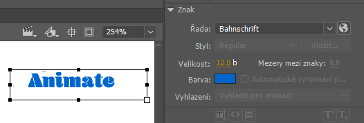 Používání služby Adobe Fonts v Animate