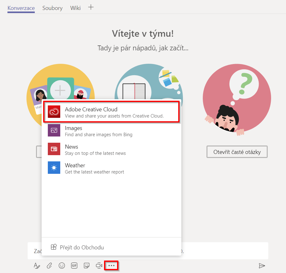 Sdílení Adobe Creative Cloud zdrojů v Microsoft Teams