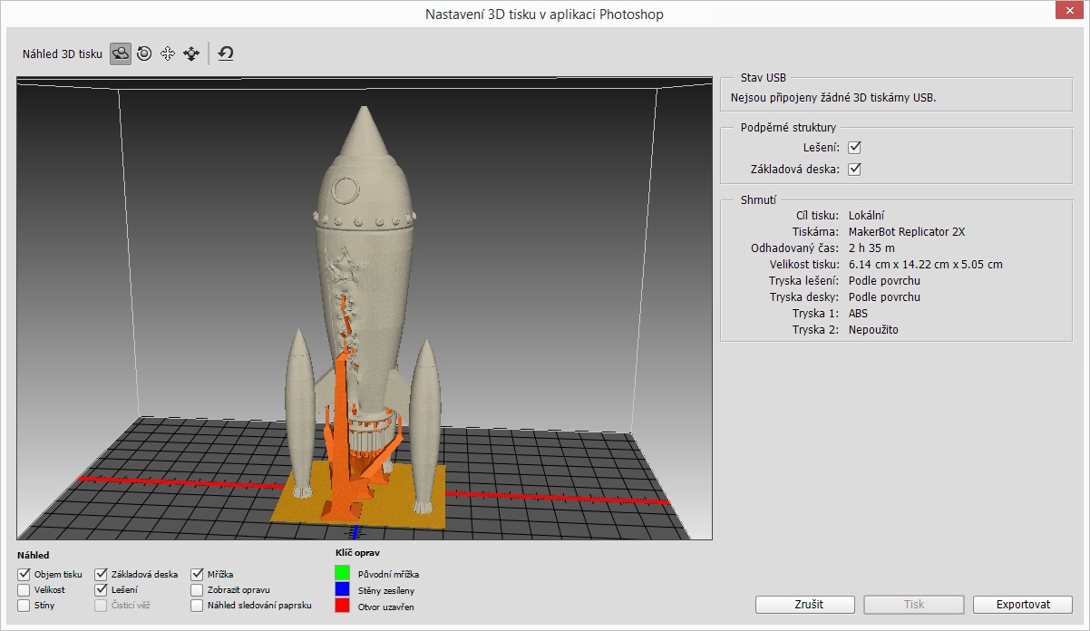 Tisk 3D objektů v aplikaci Photoshop