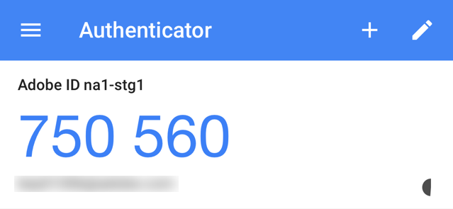 Při dvoustupňovém ověřování použijte aplikaci Adobe Authenticator