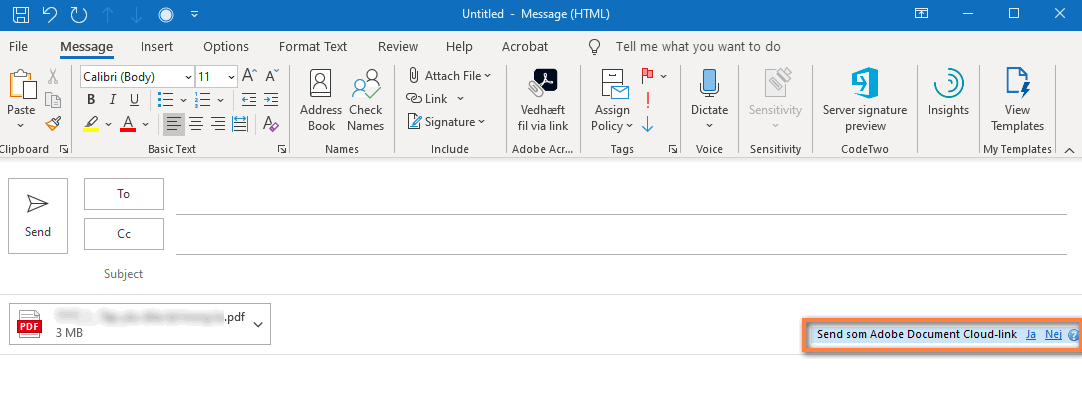 Adobe Document Cloud til Outlook, Acrobat
