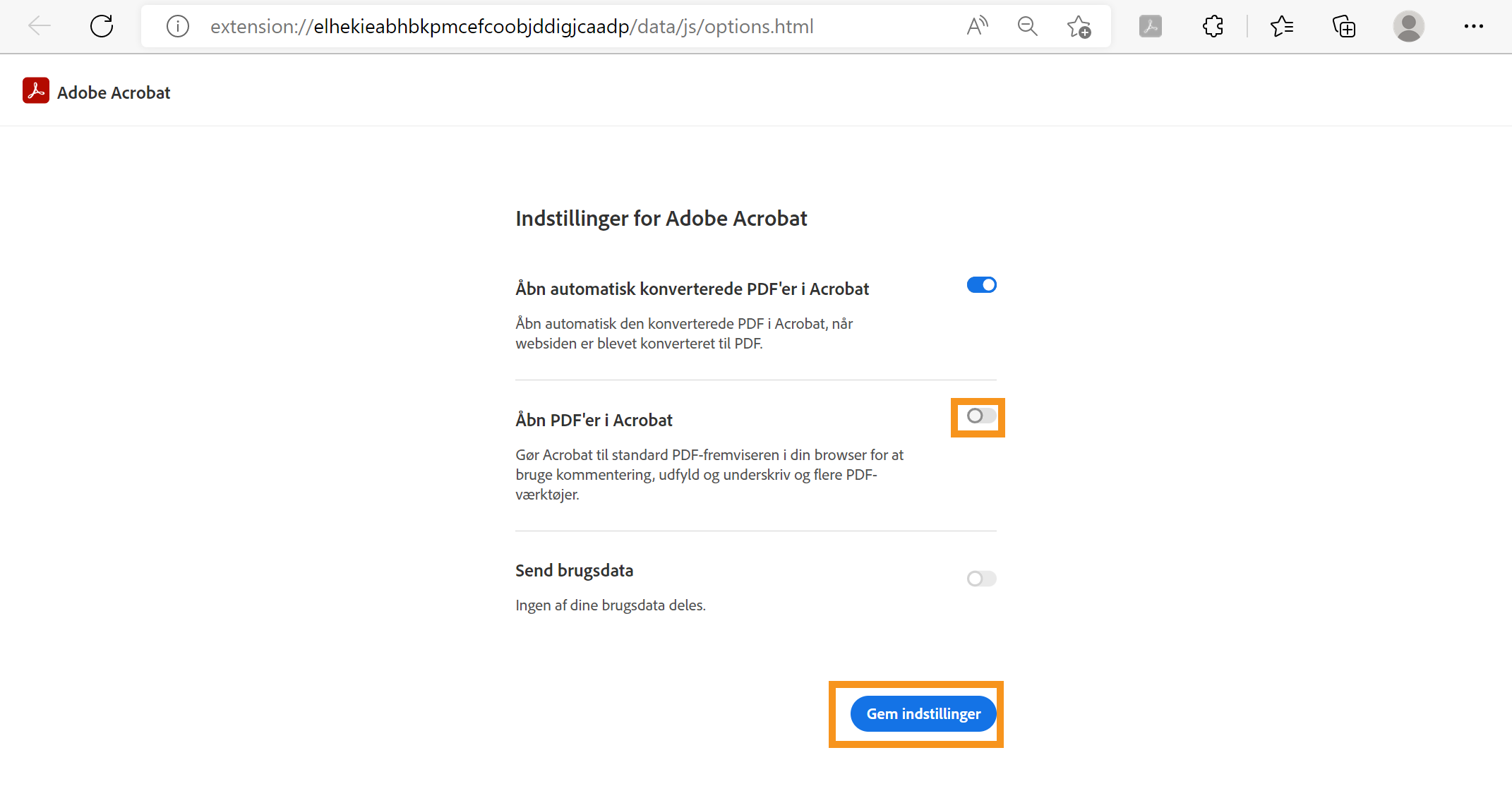 Aktivér Adobe Acrobat-udvidelsen til Microsoft Edge