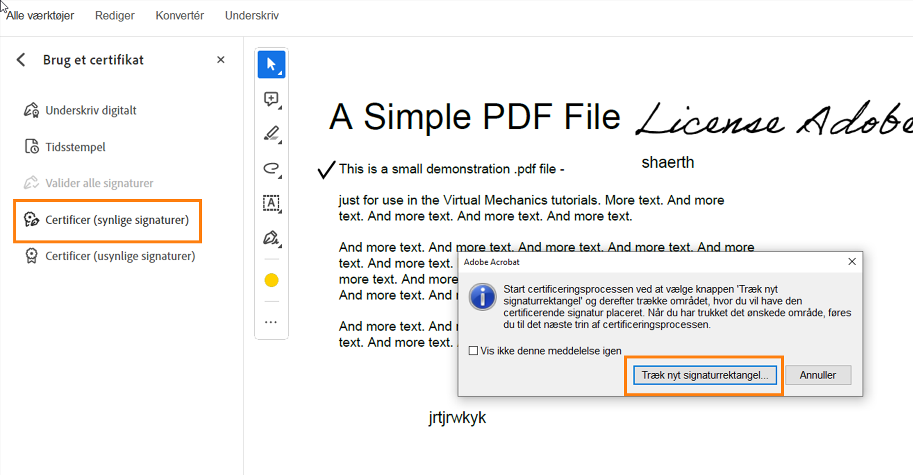 Certifikatbaserede signaturer, Adobe Acrobat