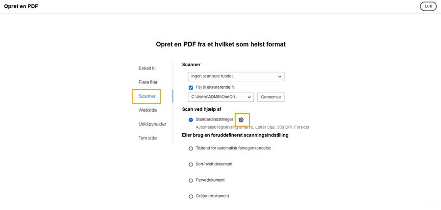Scan dokumenter til PDF, Adobe Acrobat