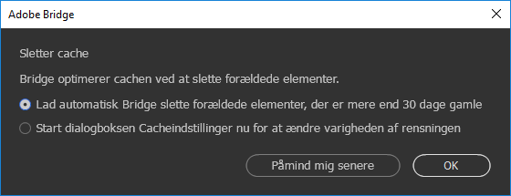 Arbejde med cachen i Adobe Bridge