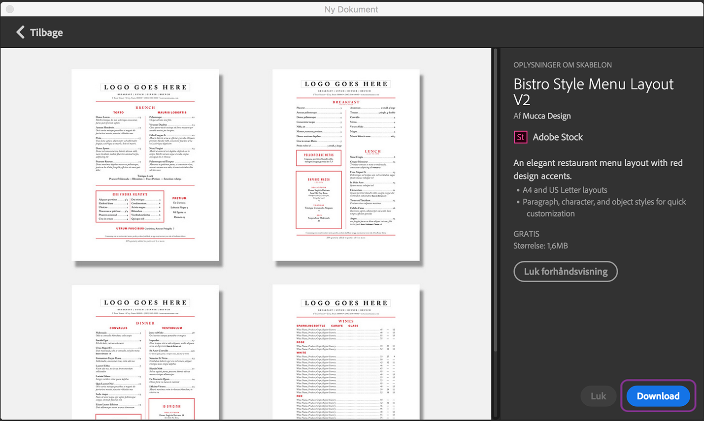 Opret dokumenter fra en lang række skabeloner og forudindstillinger