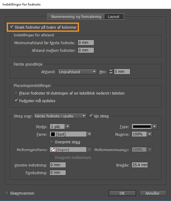 Opret fodnoter i InDesign