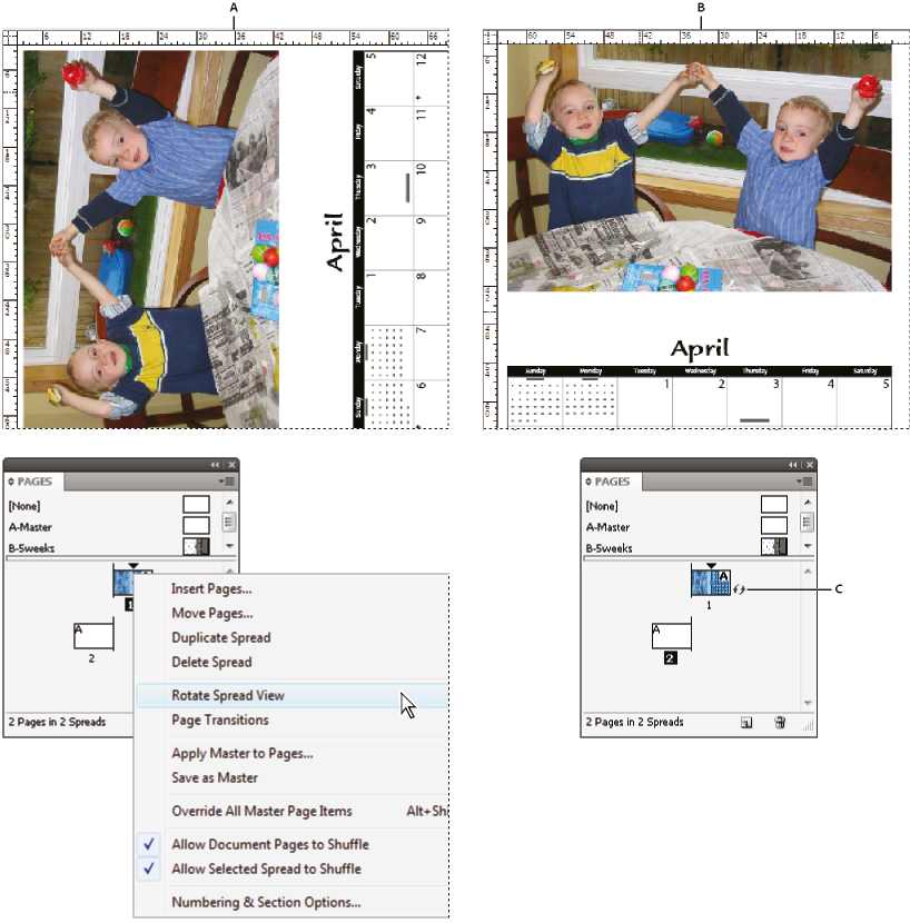Administrer sider og opslag i InDesign