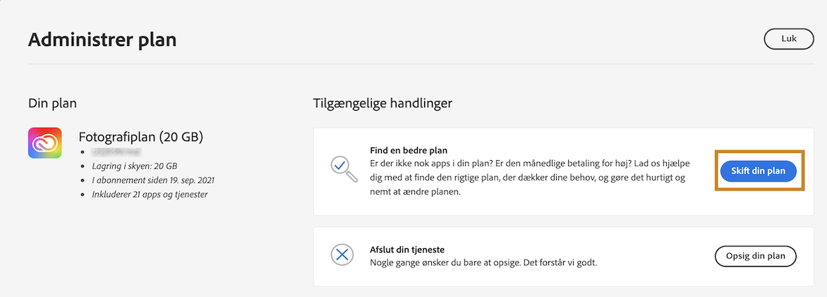 Find ud af, hvordan du ændrer din Adobe-plan eller dit Adobe-abonnement.