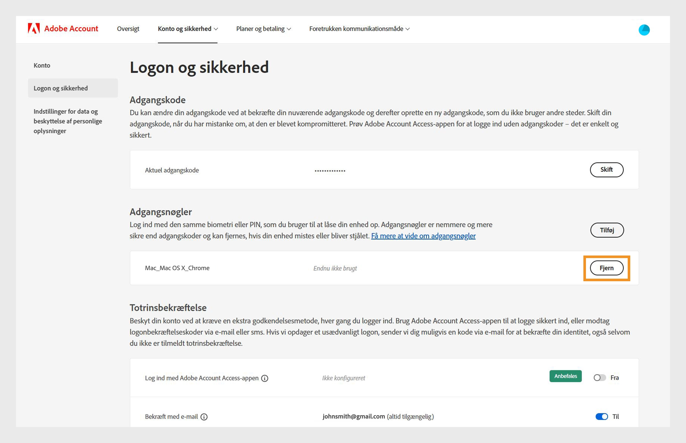 Log sikkert ind med en adgangsnøgle