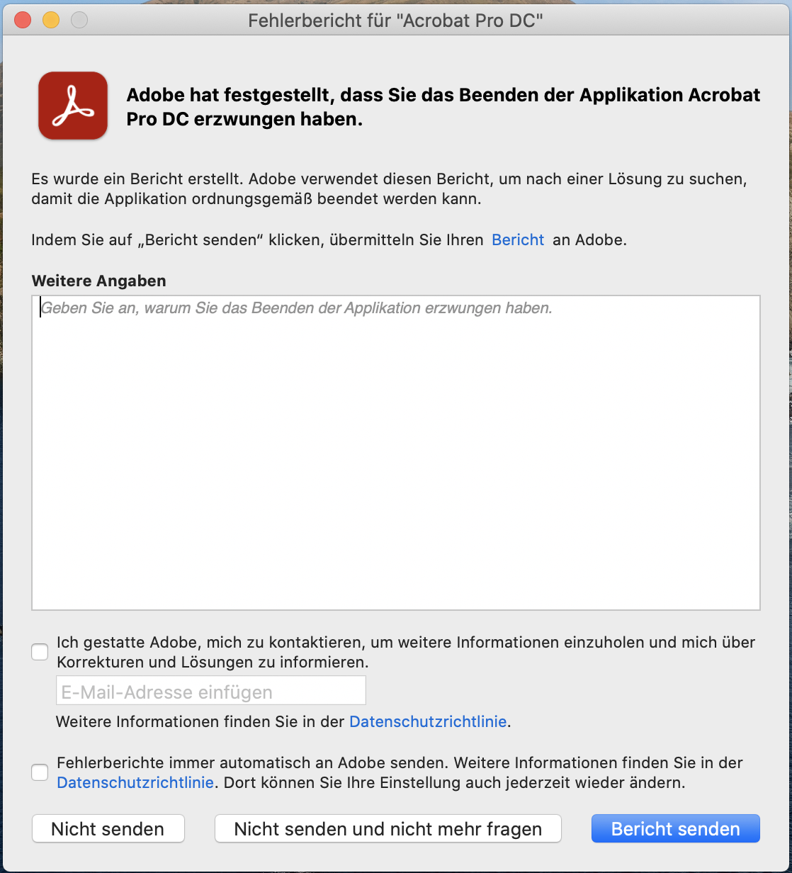 So Legen Sie Fest Wie Das Dialogfeld Absturzbericht In Acrobat Oder Reader Angezeigt Werden Soll