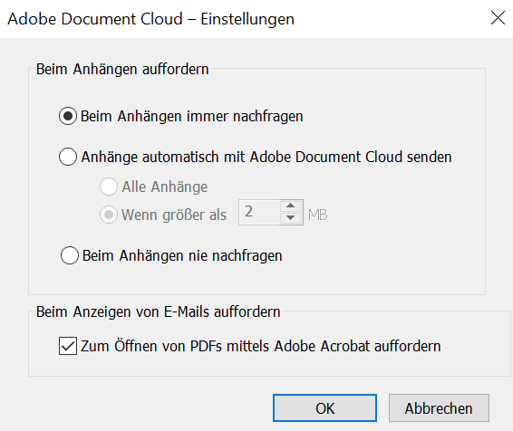 Adobe Document Cloud für Outlook, Acrobat