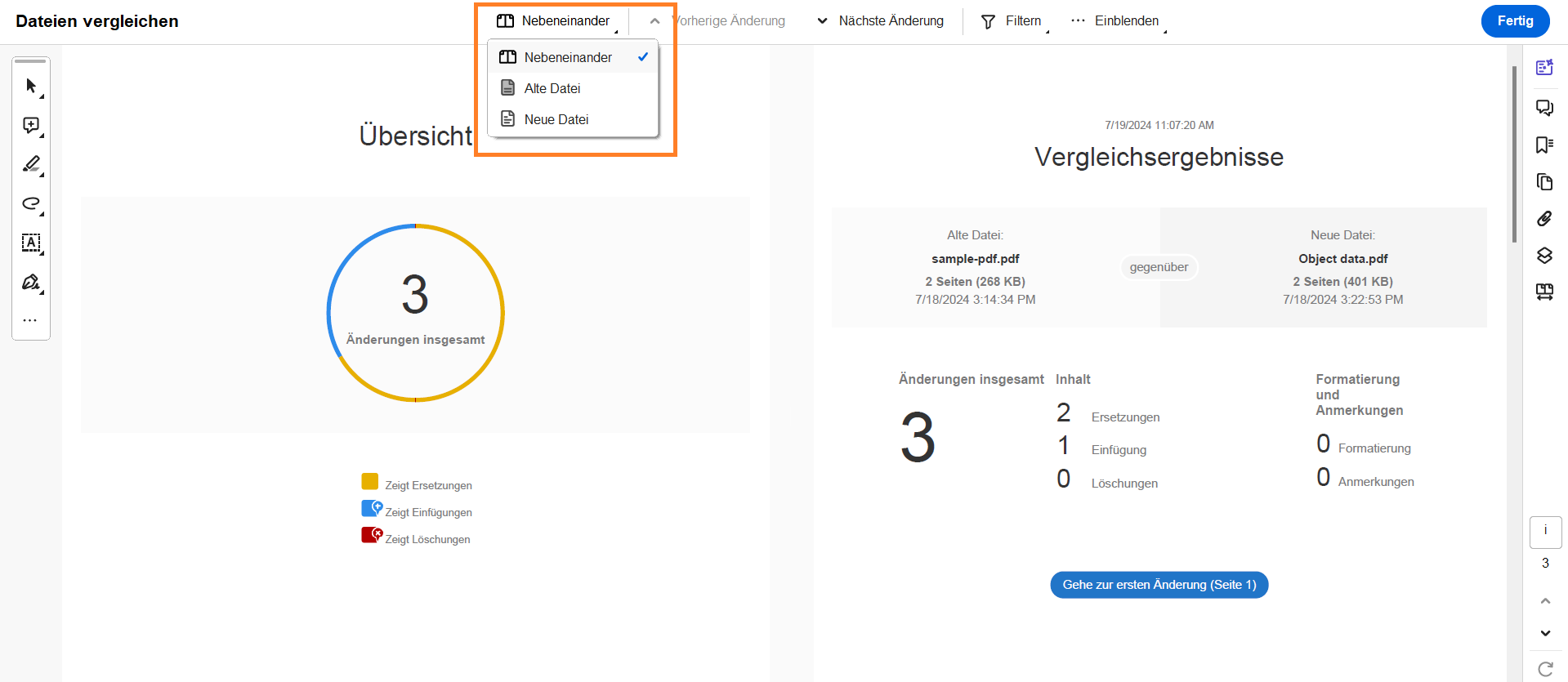 Zwei Versionen einer PDF-Datei in Adobe Acrobat vergleichen