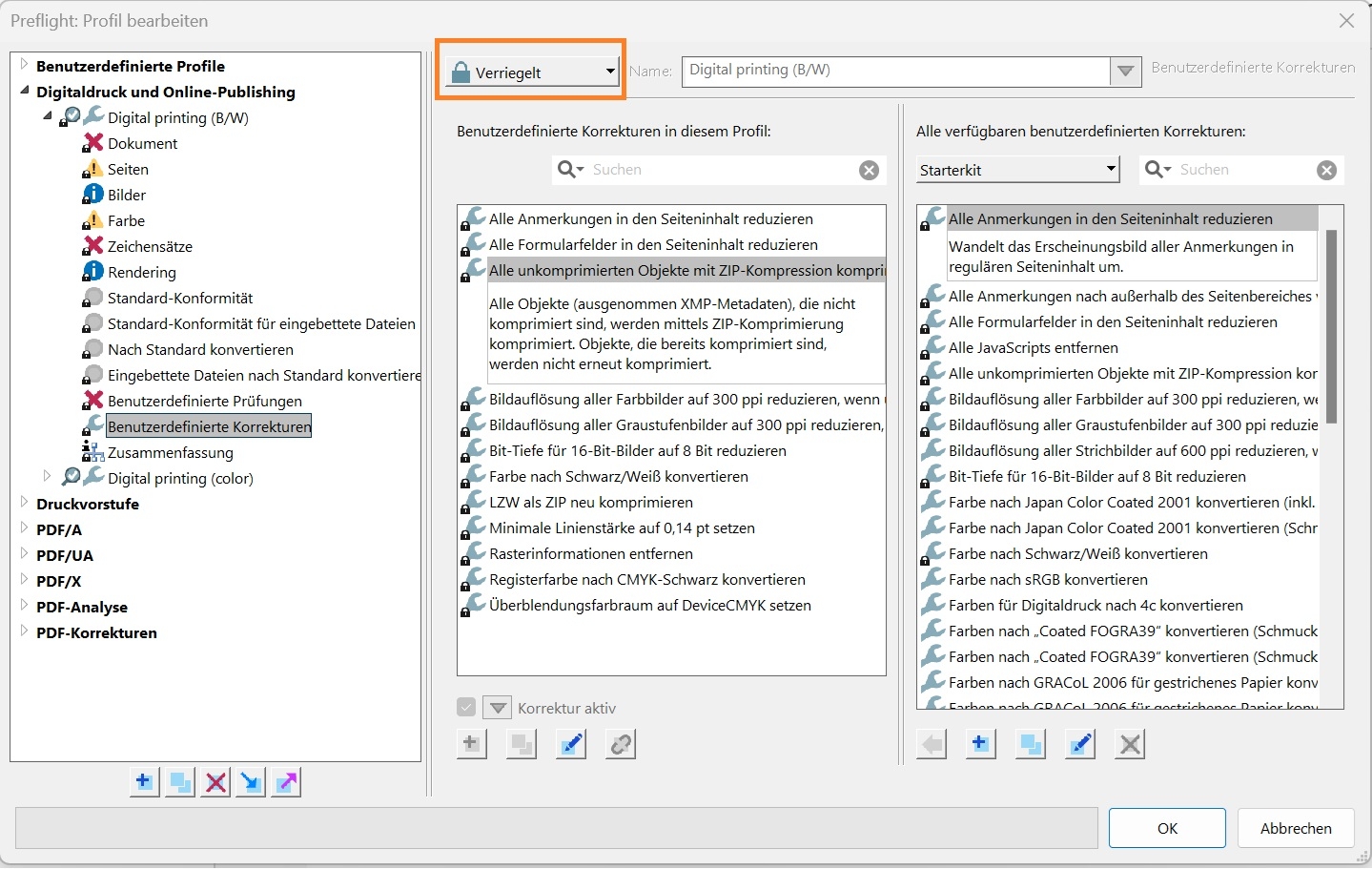 Korrektur von Problembereichen mit dem Preflight-Werkzeug (Acrobat Pro)