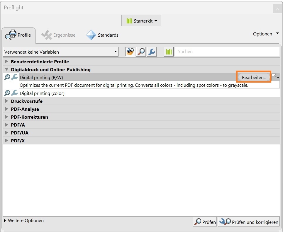 Korrektur von Problembereichen mit dem Preflight-Werkzeug (Acrobat Pro)