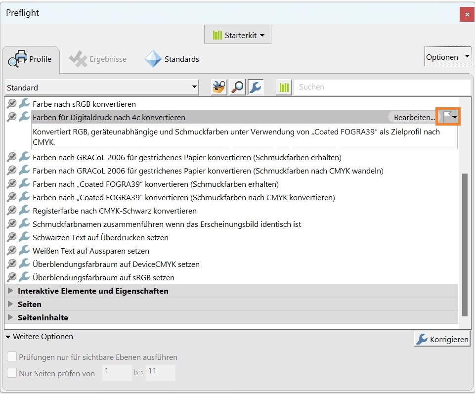 Korrektur von Problembereichen mit dem Preflight-Werkzeug (Acrobat Pro)