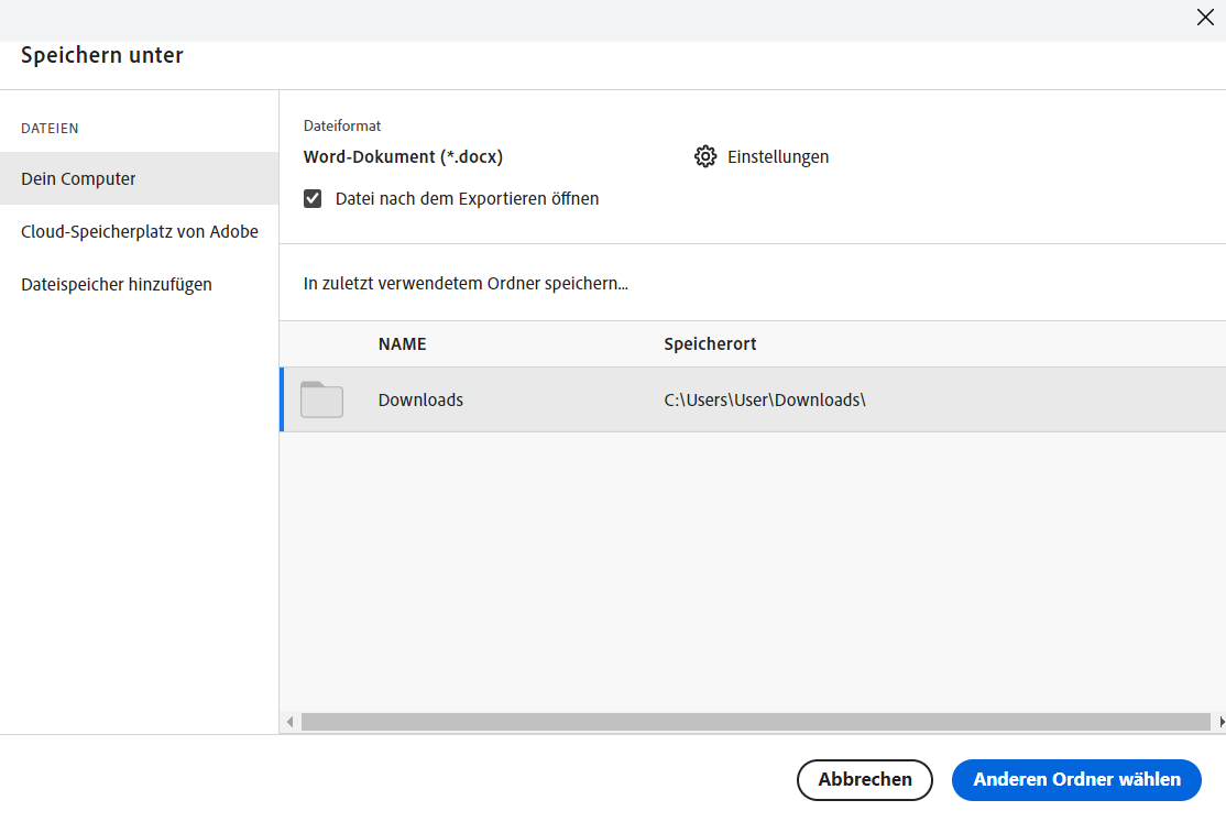 PDF-Dateien in andere Dateiformate konvertieren oder exportieren, Adobe Acrobat