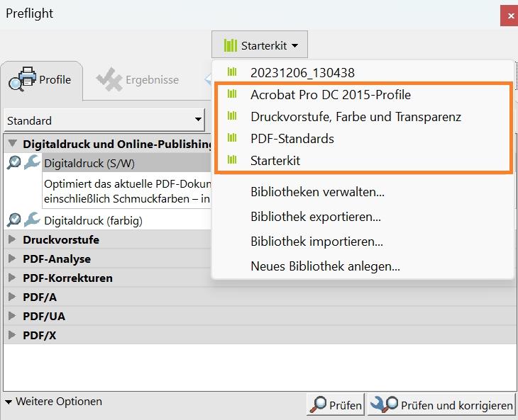 Preflight-Bibliotheken (Acrobat Pro)