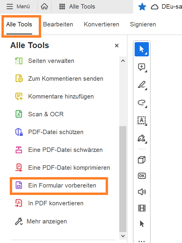 PDF-Formularfeldeigenschaften, Adobe Acrobat
