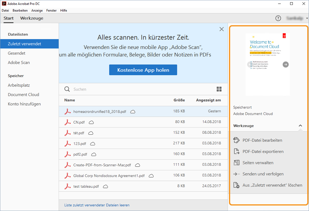 Grundlagen des Adobe Acrobat-Arbeitsbereichs in Acrobat 2017 und ...