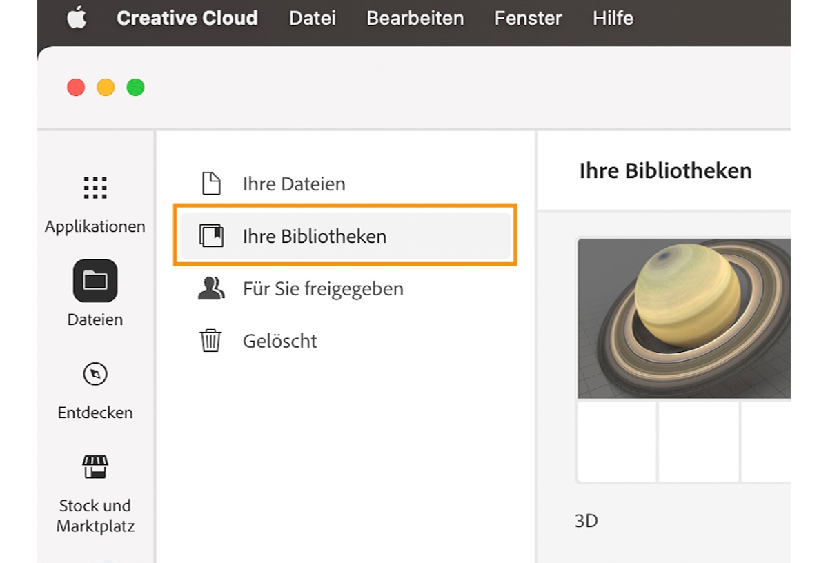 Importieren von 3D-Modellen aus Creative Cloud-Bibliotheken