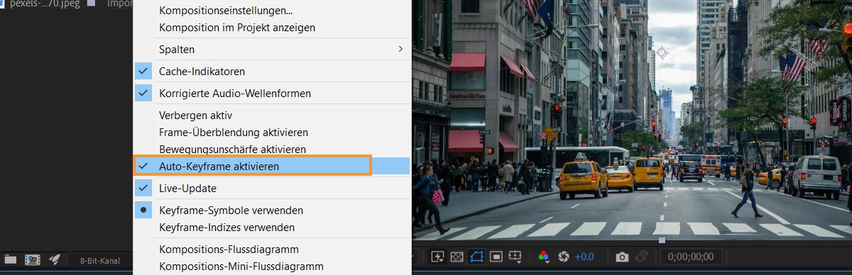 Festlegen, Auswählen und Löschen von Keyframes in After Effects