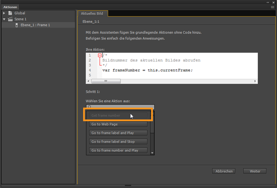 So verwenden Sie ActionScript mit Animate