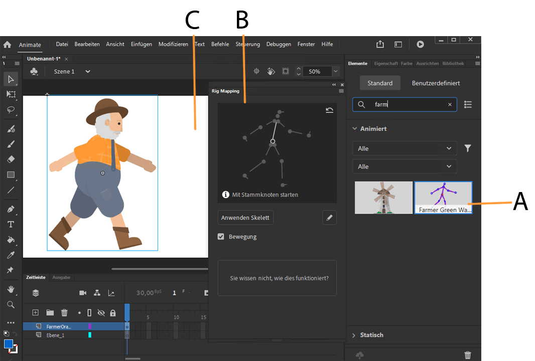 Arbeiten mit Figuren-Rigging in Animate