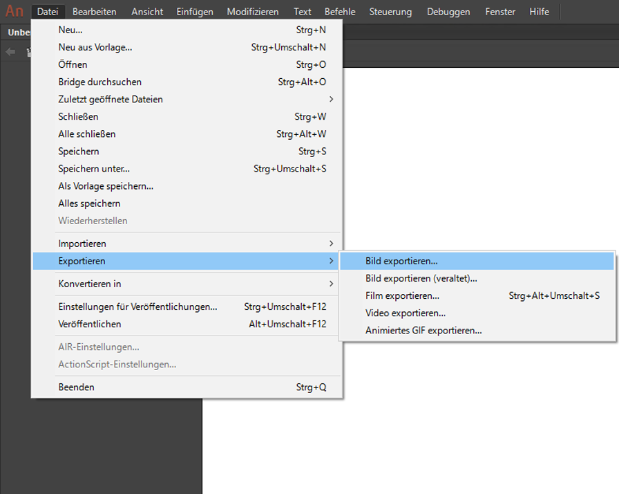 So exportieren Sie Dateien aus Animate in SWF und andere Formate
