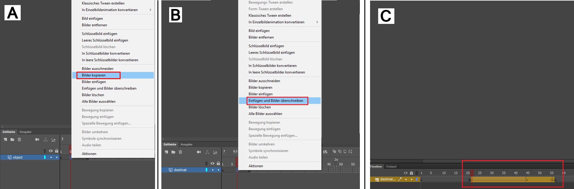Zeitleisten-Ebenen in Animate erstellen