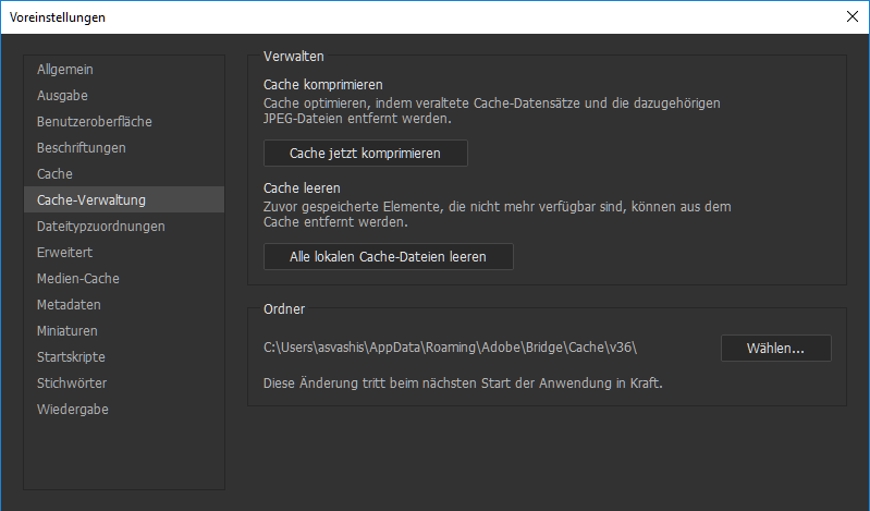 Arbeiten mit Adobe Bridge-Cache