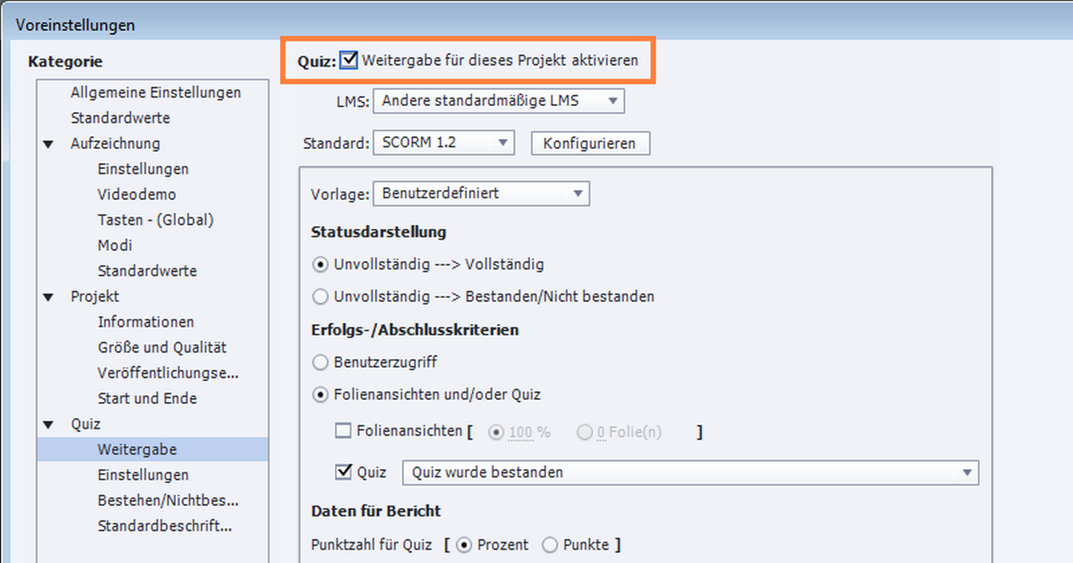 Verwenden von Adobe Captivate mit einem LMS