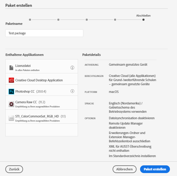 Erstellen von Paketen mit Lizenzen für gemeinsam genutzte Geräte
