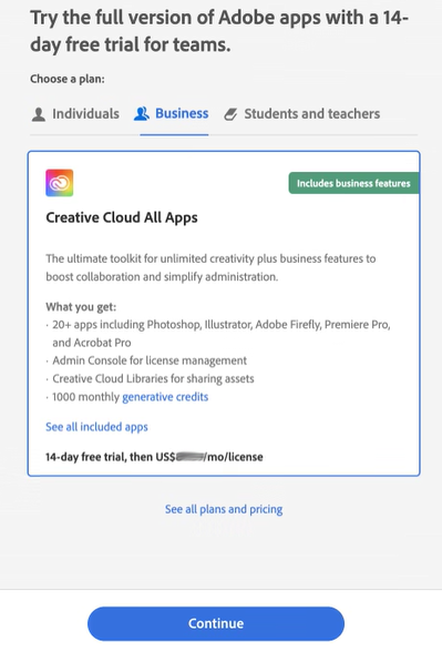 Creative Cloud für Teams testen