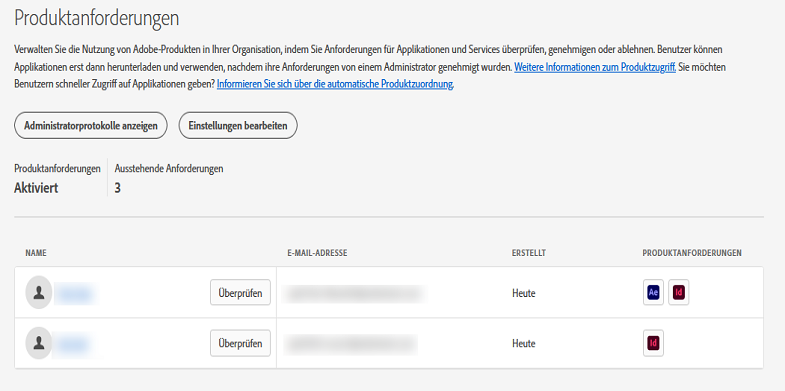 Verwalten von Produktanfragen