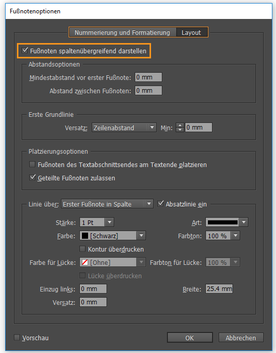 Erstellen von Fußnoten in InDesign