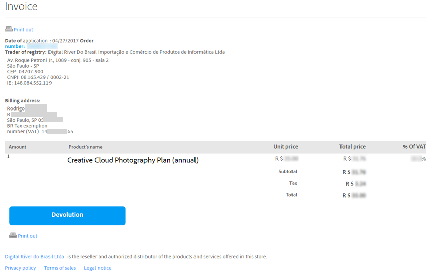 Drucken Sie eine Kopie der Rechnung für Ihr Adobe Creative Cloud-Abo.