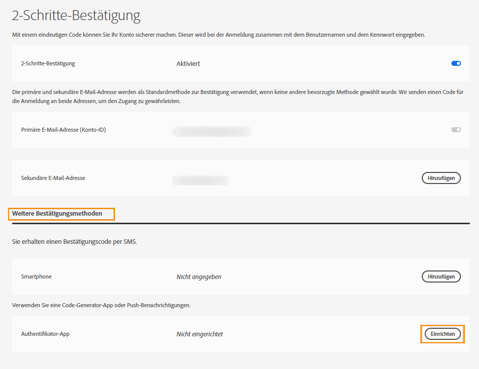 Schützen Ihres Adobe-Kontos