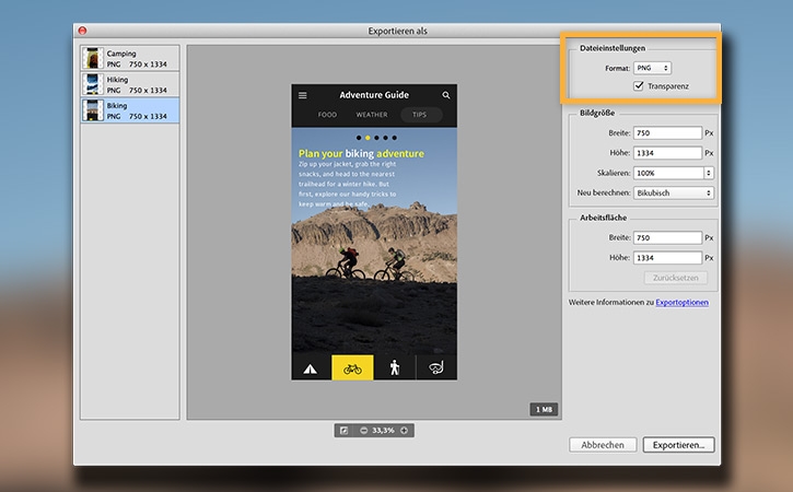 Appdesign mit Photoshop-Zeichenflächen und Preview