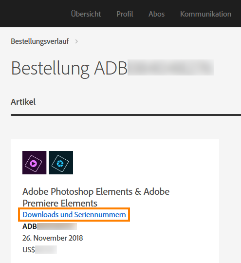 Suchen Sie nach der Seriennummer für Adobe Photoshop Elements