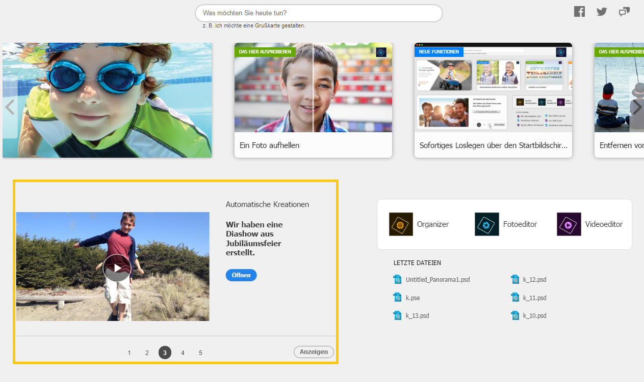 Elements-Startbildschirm