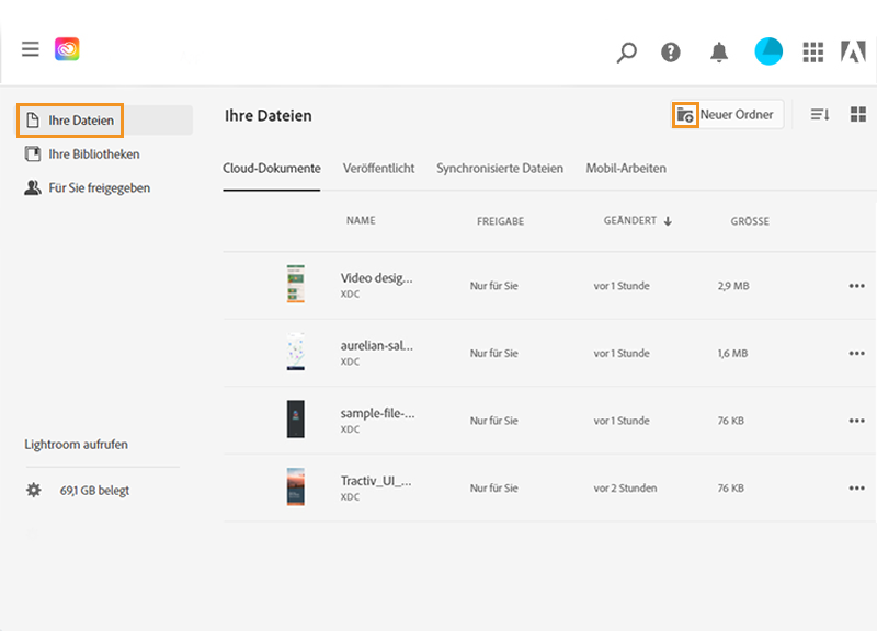 Cloud-Dokumente in Adobe XD